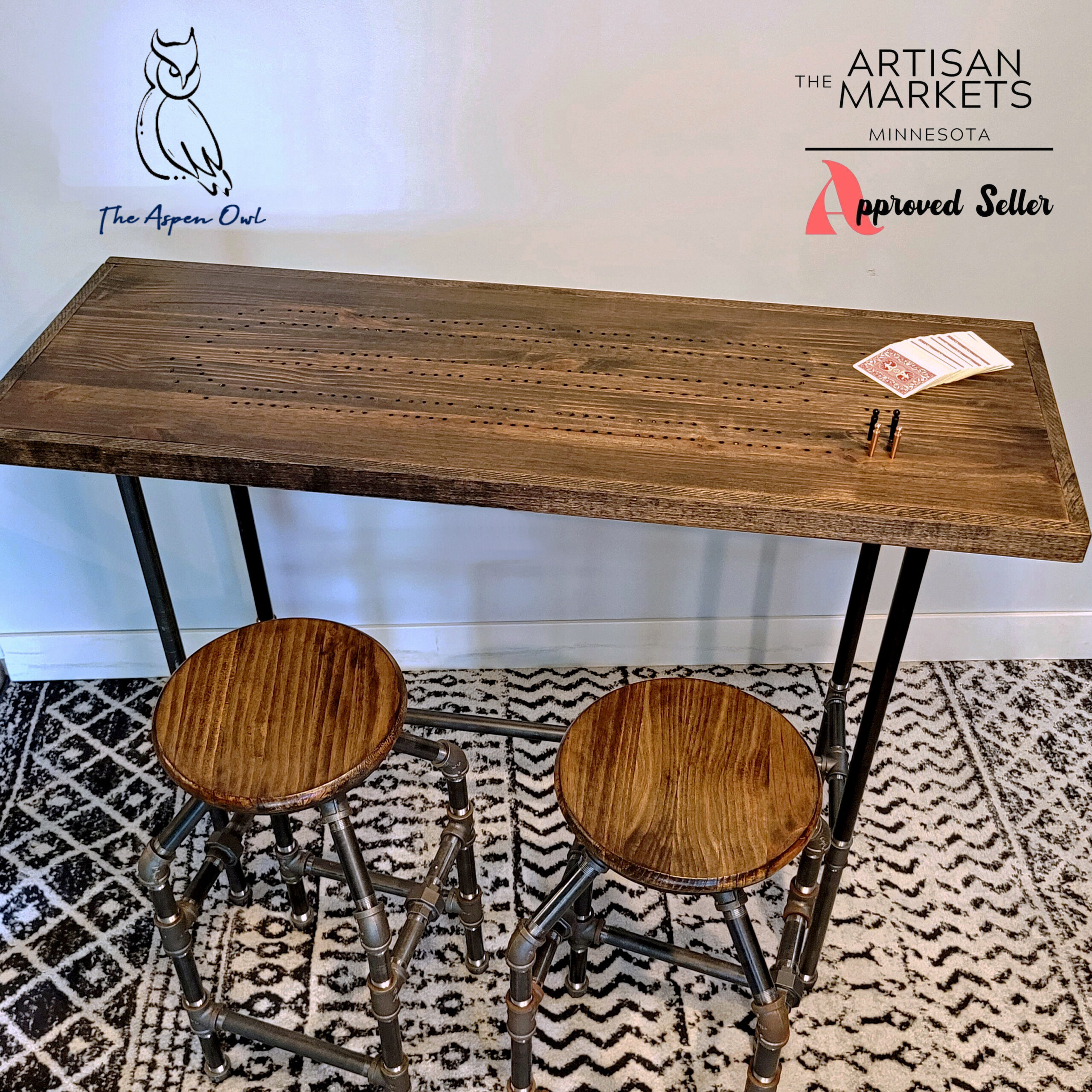 Handcrafted Industrial Style Cribbage Pub Table – The Artisan Markets ...