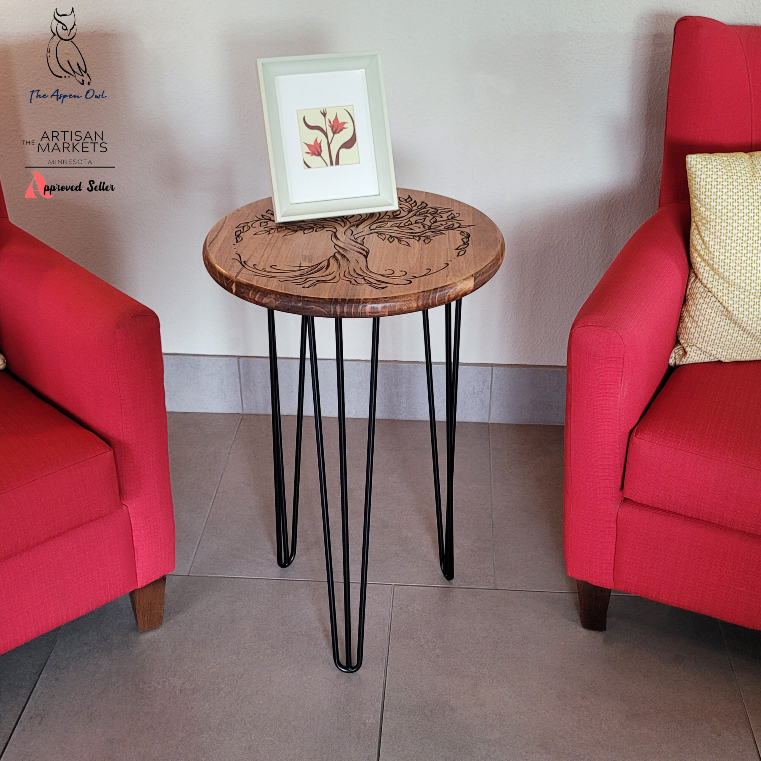 Side Table – Engraved Tree of Life – The Artisan Markets Furniture